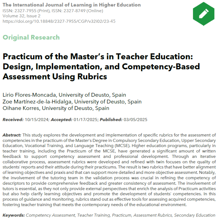 Nueva publicación del equipo: Practicum of the Master’s in Teacher ...